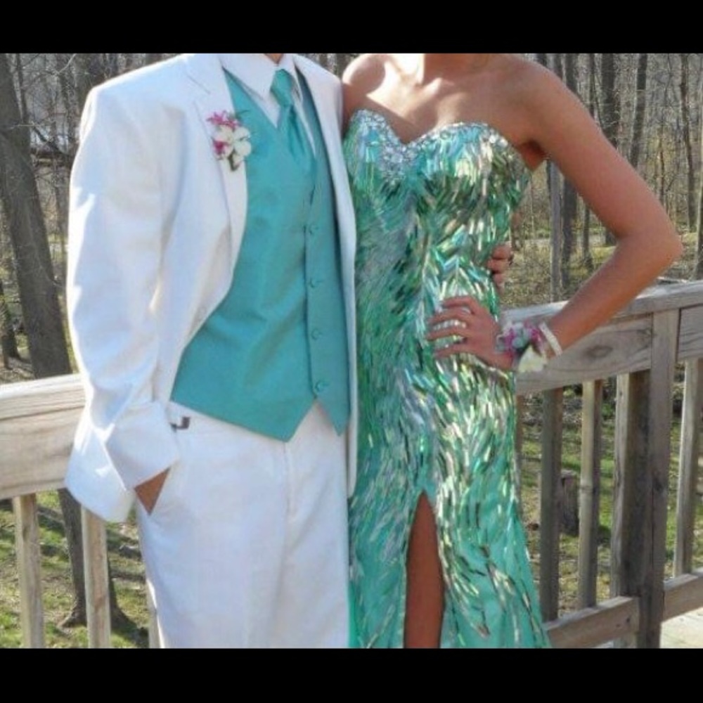 Seafoam Prom Dress With Multi Colored Sequins - Gem